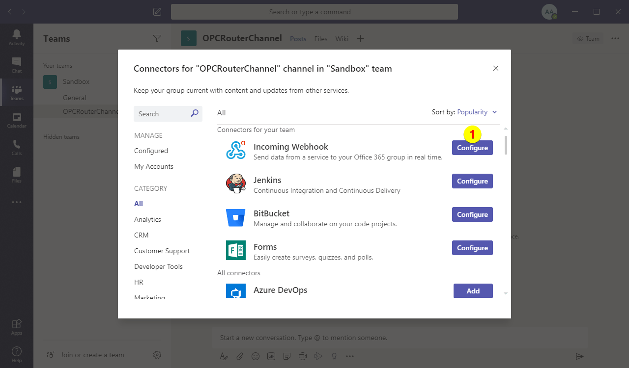 Connect Microsoft Teams via REST Plug-in